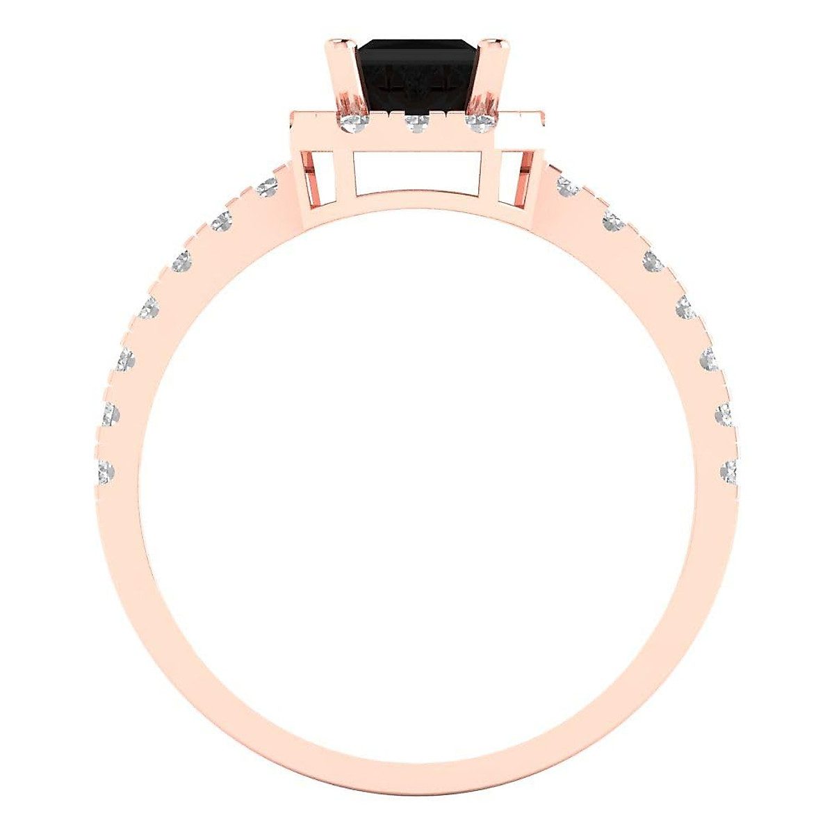 1.34ct Princess Cut Solitaire with accent Black Onyx Designer Wedding Bridal art deco Anniversary Ring 14k Rose Gold 10.5