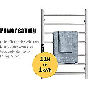 MegLob 80W Electrical Towel Rack Towel Holder & Warmer, Electric Towel Rail Warmer with 7 Heated Bars, Wall Mounted Heated Towel Rail with Smart Touch & Timer, White Towel Heated Dryer