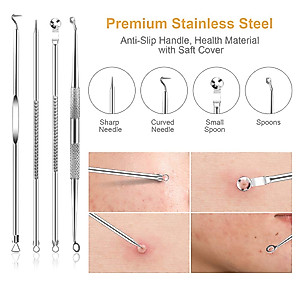 Pimple Popper Tool Kit, UUBAAR 9 PCS Blackhead Remover Tools with Tweezers, 16-Heads Professional Acne Zit Pimple Popper Extraction Tools, Whitehead Comedone Extractor Kit for Facial Nose