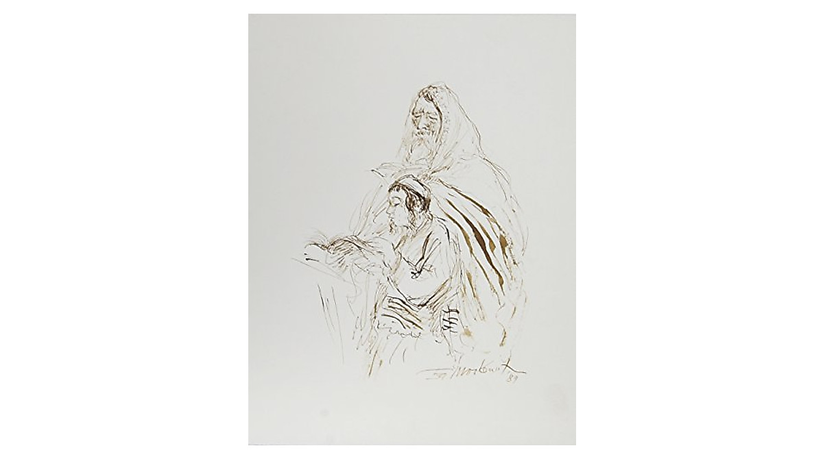 Rabbi with Student by Ira Moskowitz - Stunning Art