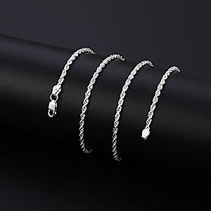 GLIVEOR Silver Chain for Men, 22 Inch Sterling Silver Chain for Men 2.5mm Mens Necklaces Silver Chain for Men Silver Chain Necklace Chains for Men Rope Chain Mens Silver Chain Necklace for Men