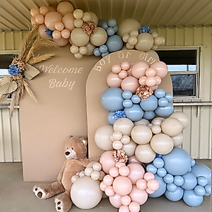 Gender Reveal Decorations,154pcs Pink Blue White Balloon Arch Garland Kit,Dusty Pink Dusty Blue White Sand Balloons For Boho Gender Reveal Oh Baby Shower Bear Birthday Party Decoration