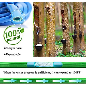 Expandable Garden Hose 100 ft Water Hose with 3 Layer Latex Core, 3/4" Solid Brass Fittings, 10 Function Spray Nozzle, flexible garden hose for Watering and Cleaning, Green