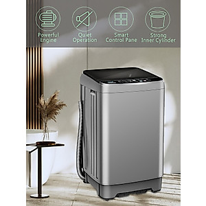 KRIB BLING 25 lbs Full Automatic Washing Machine with LED Display Compact Washing Machine with Drain Dump, 10 Wash Programs and 8 Water Levels Ideal for Dorms, Apartments, RV, Grey