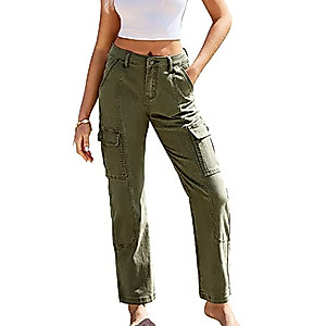 GRAPENT Women Pants Trendy Pants Womens Summer Clothes True Classic Chino Pants Women Trousers Camo Cargo Pants Color Army Green Size 6