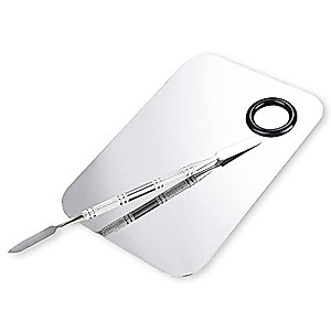 ALIOBC Makeup Mixing Palette, Upgrad Stainless Steel Metal Mixing Tray with Spatula Artist Tool for Mixing Foundation Nail-Art