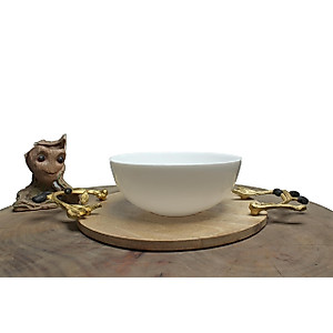 Robalo Acacia Wood Round Serving Tray with Metal Handles, 25cm Width, Brown