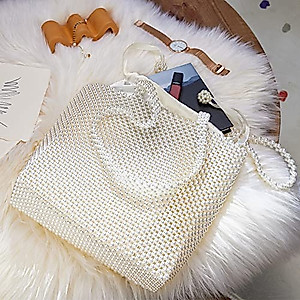 Grandxii Pearl Purse Tote Bag Shouder Bag For Women Wedding Party Shiny Beaded Bag Travel Bag With Pearl