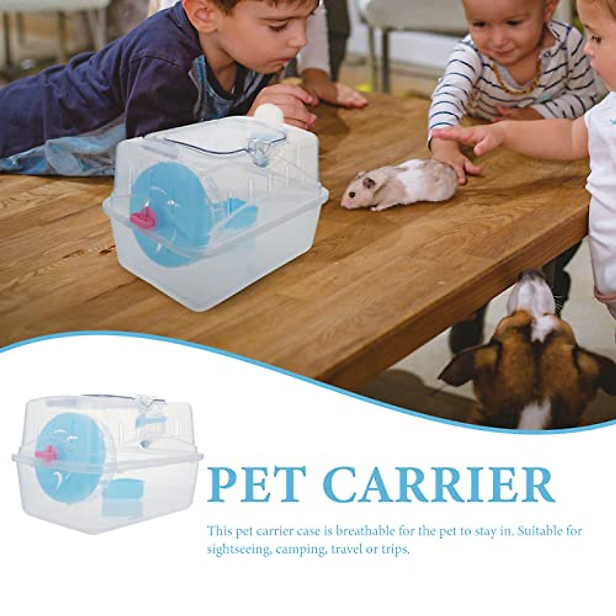 POPETPOP Transparent Hamster Cage Small Animal Habitat Clear Portable Hamster Carrier Cage Plastic House with Exercise Wheel Litter Box for Gerbils Bear Mice Rat Guinea Pig Blue