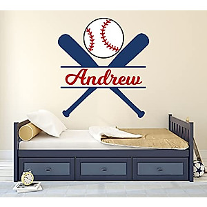 Baseball Wall Decals - Custom Name Decal - Wall Decor for Boys Room - Personalized Baseball Bat Wall Decal - Sport Wall Art Kids Bedroom Decor