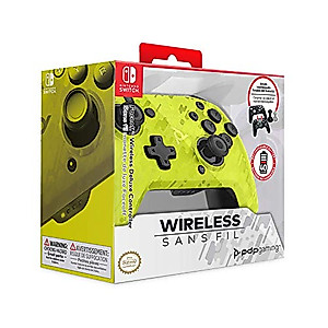 PDP Gaming Faceoff Deluxe Wireless Switch Pro Controller - Yellow Camo / Camouflage - Officially Licensed by Nintendo - Customizable buttons, sticks, triggers, and paddles - Motion Sensing Controllers