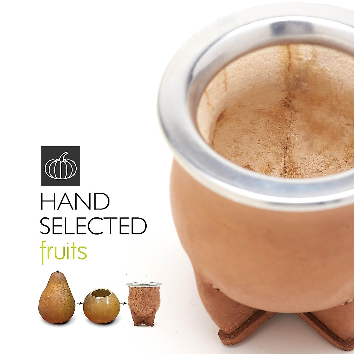 BALIBETOV Leather Wrapped Handmade Yerba Mate Gourd (Mate cup) with Bombilla (Yerba Mate straw) (Natural)