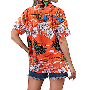 NANYUAYA Womens Hawaiian Shirts Boho Open Front Soft Cool V Neck Short Sleeve Tropical Button Up Blouses Tops Orange