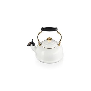 Le Creuset Enamel on Steel Whistling Kettle with Gold Finishes, 1.7 qt., White