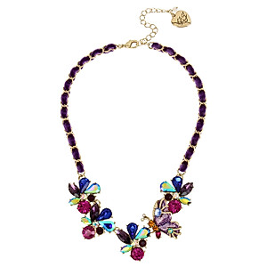 Betsey Johnson womens Butterfly & Stone Cluster Frontal Necklace