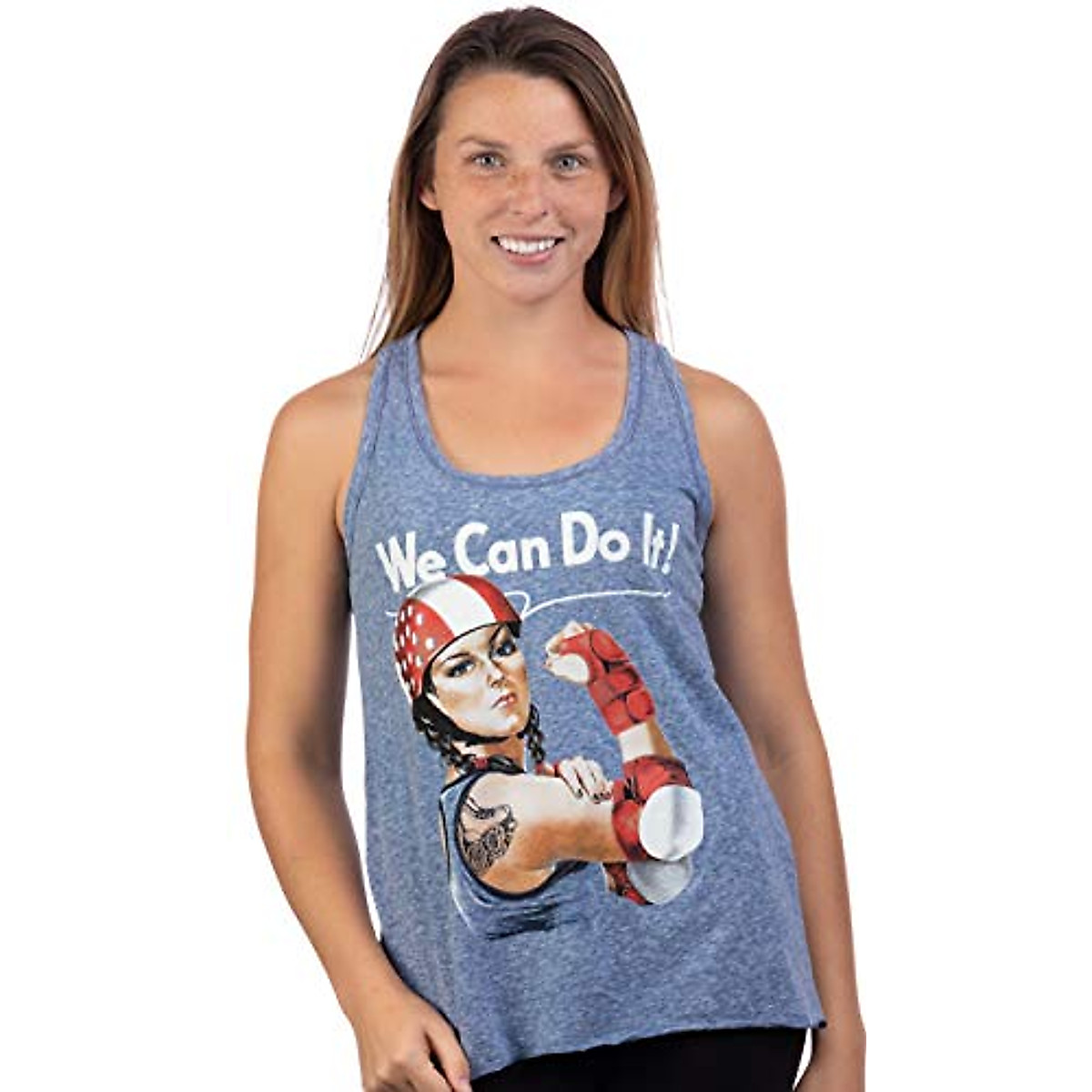 Rosie The Skater | Roller Derby Funny Riveter Racerback Girl Tank Top for Women-(Racerback,M)