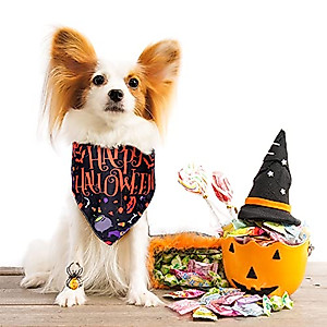Whaline 4 Pack Halloween Pet Bandanas Pumpkin Ghost Trick or Treat Triangle Dog Bibs Purple Orange Black Dog Scarf Pet Neckerchief for Small Medium Large Pet Cat Dog Costume Accessories
