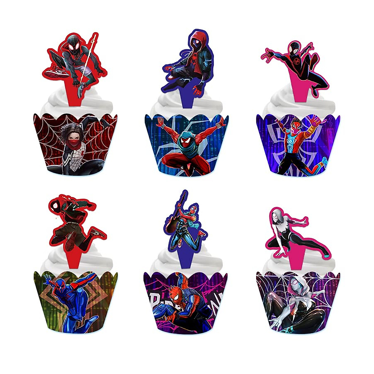 Spider Miles Party Supplies,Sparkling Cake Topper Birthday Cupcake Decoration Banner Backdrop Tablecloth Balloons Wrappers