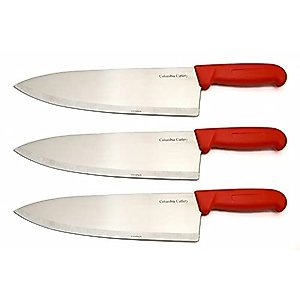 10" Columbia Cutlery Commercial Chef / Cook Knife - Red Fibrox Handle - Razor Sharp and Dishwasher Friendly (3 Pack -10" Red Chef)