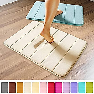 HOMJON Memory Foam Bath Mat, 31.5x19.8 Inches Anti-Slip Water Absorption Soft Bathroom Rugs Bath Bathroom Kitchen Floor Shower Carpet - Rose Red