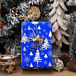 LeZakaa Christmas Gift Wrapping Paper - 12 Folded Sheet with 4 Different Christmas Design in Blue (Snowflake, Tree, Reindeer, Gnome) - 27.5 x 19.6 inches Per Sheet