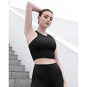 ODODOS Women's Crop 2-Pack Racerback High Neck Ribbed Cropped Tank Tops, Black+Black, Small