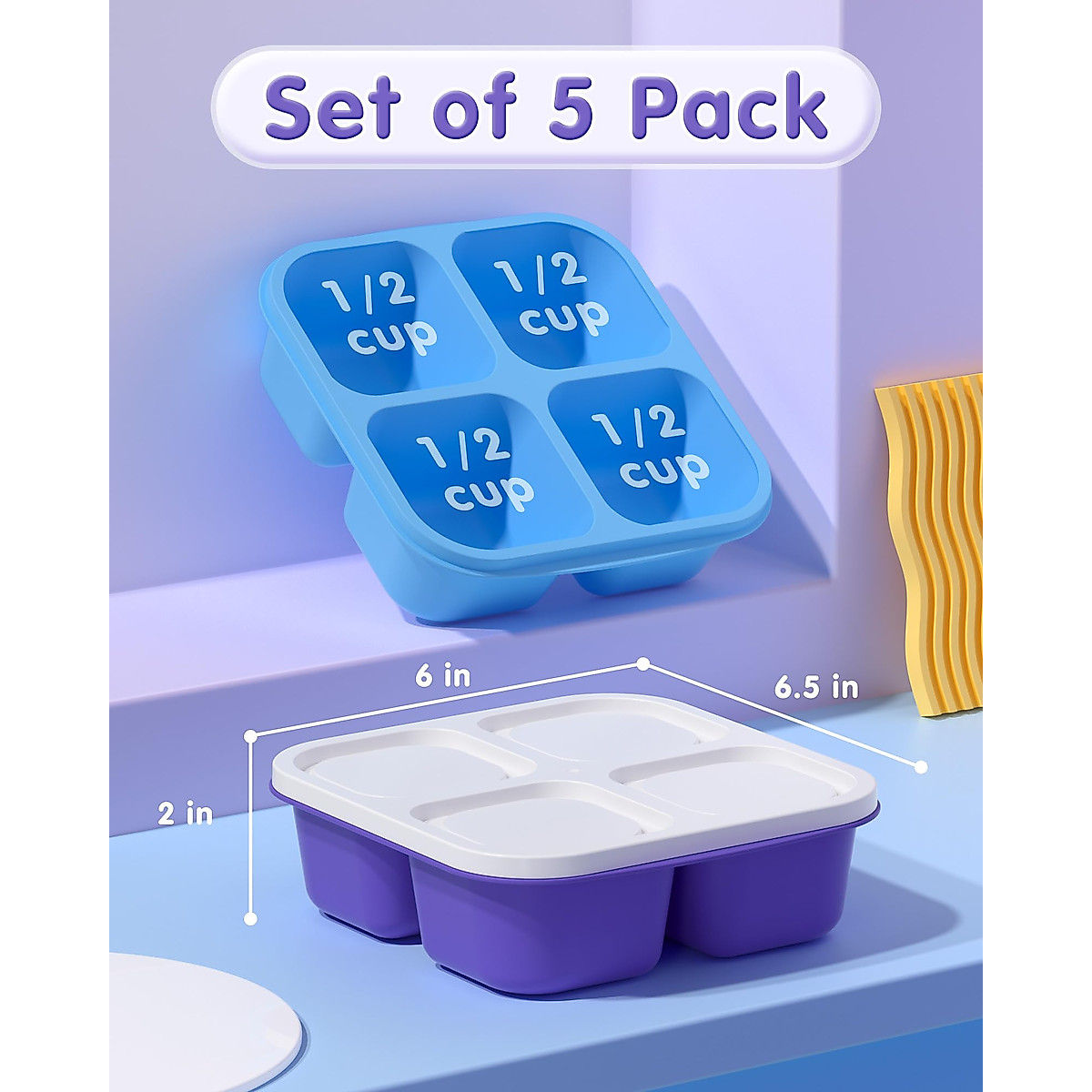 5 Pcs Bento Snack Containers, Reusable 4 Compartment Divided Food Storage Containers, Divided Lunchable Container for School, Work and Travel (5 Color)