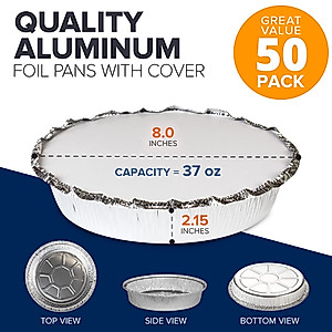 Fit Meal Prep [50 Pack] Round 8 Inch 37 oz, 2.3 lb, 1.1 Quart Disposable Aluminum Foil Pan Take Out Food Containers with Flat Board Lids, Steam Table Hot Cold Freezer Roasting Baking Oven Safe