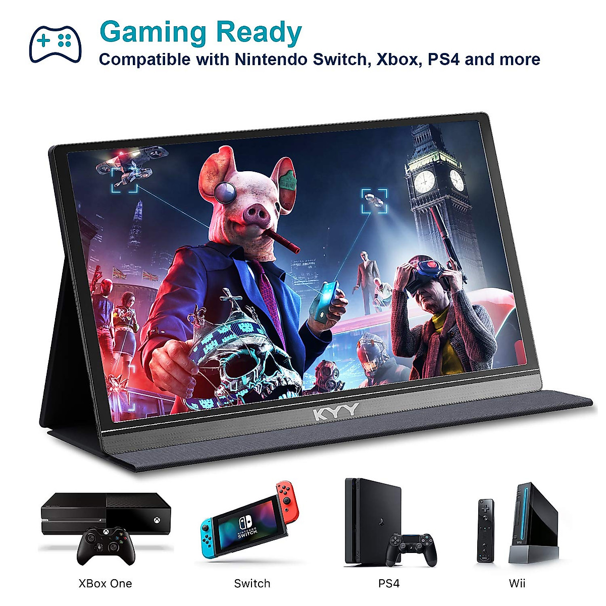 KYY 15.6'' Portable Monitor Bundle [K3 Grey & K3-1 Black] 1080P FHD USB-C Laptop Monitor HDMI Computer Display HDR IPS Gaming Monitor w/Smart Cover & Dual Speakers, for Laptop PC Phone PS4 Xbox Switch