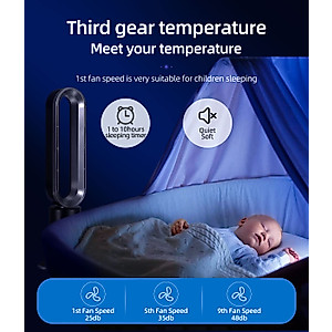 Ocean Loong AB18G Bladeless Tower Fan, 9 Speeds & 32 inchs Leafless Fan with Remote Control,Air Circulator Fan for Home Air Conditioner, Grey/Silver