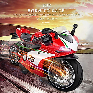 MING YING 66 Pull Back Motorcycle Model - 1:12 Scale Toy Motorcycle,Motorcycle Toy with Light and Music Gift for Children Boys and Girls (Red)