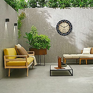 OCEST 10 Inch Indoor Outdoor Clock, Waterproof Wall Clock with Thermometer, Weather Resistance Non-Ticking Battery Operated Décor Clock for Patio, Pool, Lanai, Fence, Porch, Garden, Bathroom