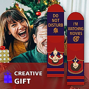 Funny Movies Socks for Men Teens Boys-Do Not Disturb I'm Watching Movies Novelty Fun Crew Socks - Funky Cotton Crazy Socks with Sayings-Movies Lovers Christmas Funny Gifts