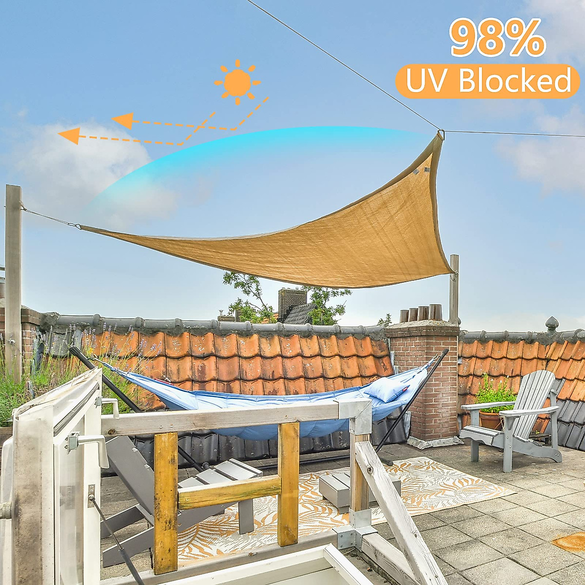 Amylove 12' x 12' x 12' Triangle Sun Shade Sail with 60 Pcs Stainless Shade Sail Hardware Kit Shade Canopy Water Permeable UV Block Cover for Outdoor Backyard