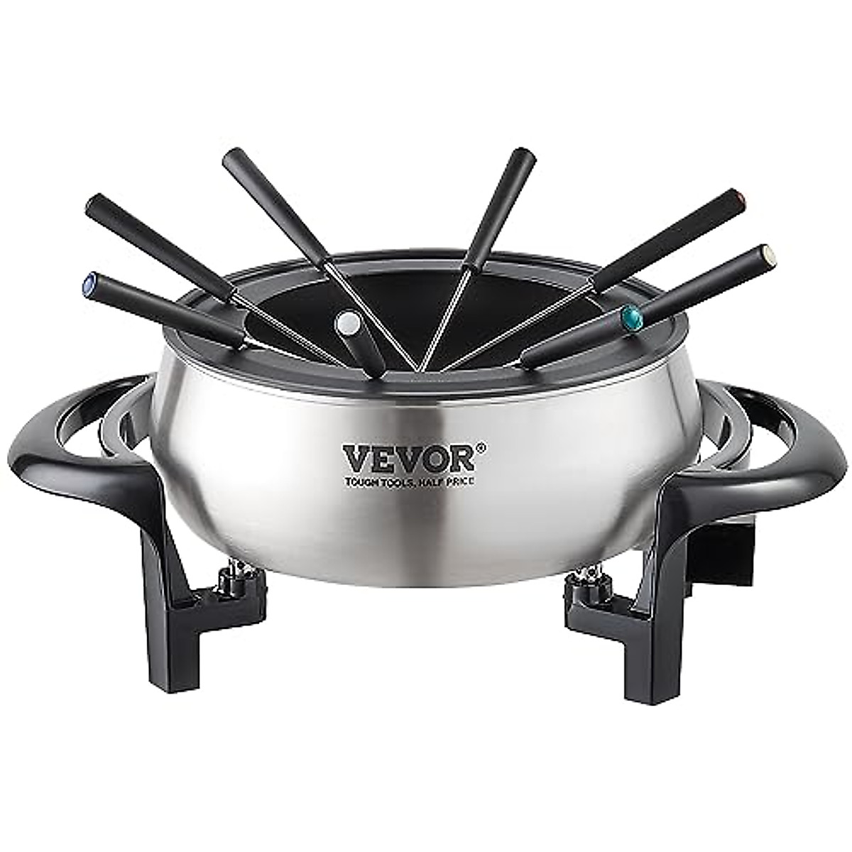 VEVOR Electric Fondue Pot Set, 3 Qt Melter for Cheese & Chocolate with 8 Forks, Candy Warmer with Temp Control, 1000W Non-Stick Stainless Steel Melting for Dessert, Broth, Wax Candle, Party Gift