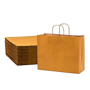 Orange Gift Bags - 16x6x12 Inch 50 Pack Kraft Paper Shopping Bags with Handles, Large Craft Totes in Bulk for Boutiques, Small Business, Retail Stores, Birthday Parties, Jewelry, Merchandise