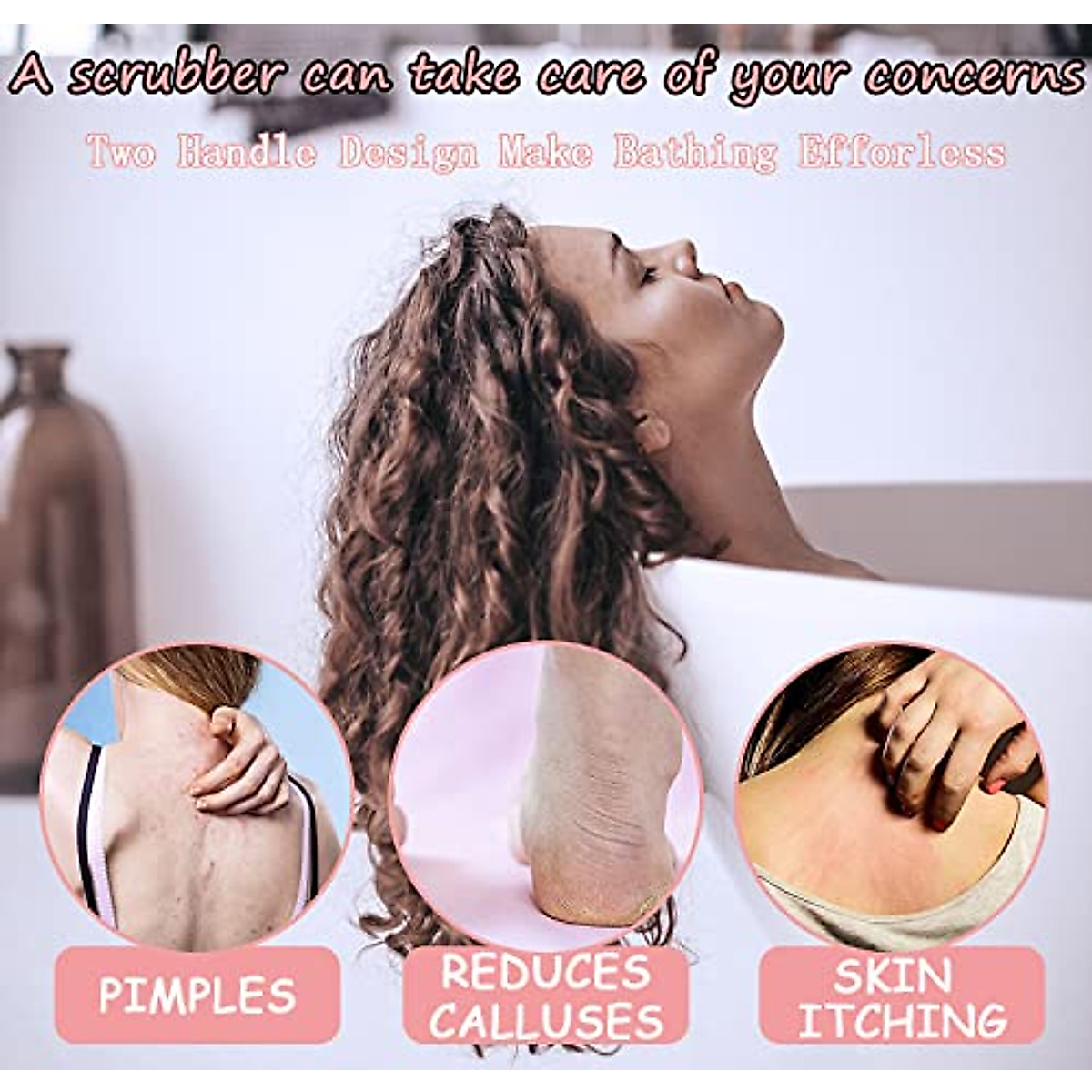 4 Pack Exfoliating Back Scrubber with Handles, Nylon Extended Length Bath Towel Shower Back Washer Exfoliating Washcloth Rear Scrub Stretchable for Body Shower Deep Cleaning Massages