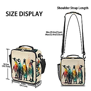 cfpolar Insulated Lunch Bag, Watercolor Penguin Herd Lunch Box Wide Opened Tote Reusable Lunch Container Organizer Thermal Cooler Bag with Shoulder Strap for School Office Picnic Hiking Beach Fishing