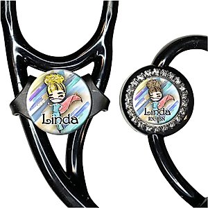 Super Hero Nurse or Doctor Stethoscope Tag (5 Color Design Choices) - Adjustable Tube Steth Id Personalized with Name, Monogram, Occupation Title - Woman Gift
