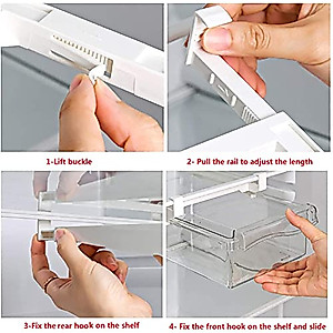 SmarTopus Refrigerator Pull Out Bin,Snap On Drawer Fridge Mate,Fridge Storage Box/Drawers/Rack, Refrigerator Bin Home Organizer for Fridge Shelf Thickness Under 0.6"