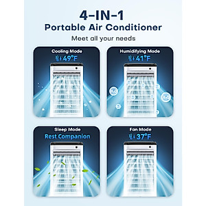 CENSTECH Evaporative Air Cooler, Swamp Cooler Air Conditioner w/ 12H Timer for Auto-off, 6 Upgraded Ice Packs, 3-Speed Windowless Air Conditioner, Smart Remote, Dual Tank Portable Air Cooler for Room