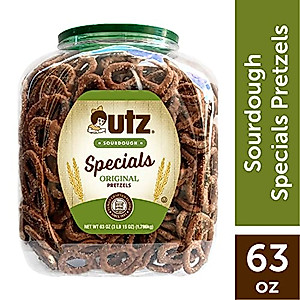 Utz Sourdough Specials Pretzels, Original, 63 oz. Barrel, Classic Pretzel Knot with Rich Sourdough Flavor, Resealable Container, Tasty Party Snack with Zero Cholesterol