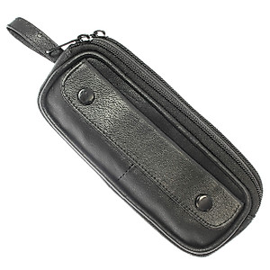 Soft Black Goat Leather Double Spectacle Glasses Case with Belt Loops/Key Ring Loop
