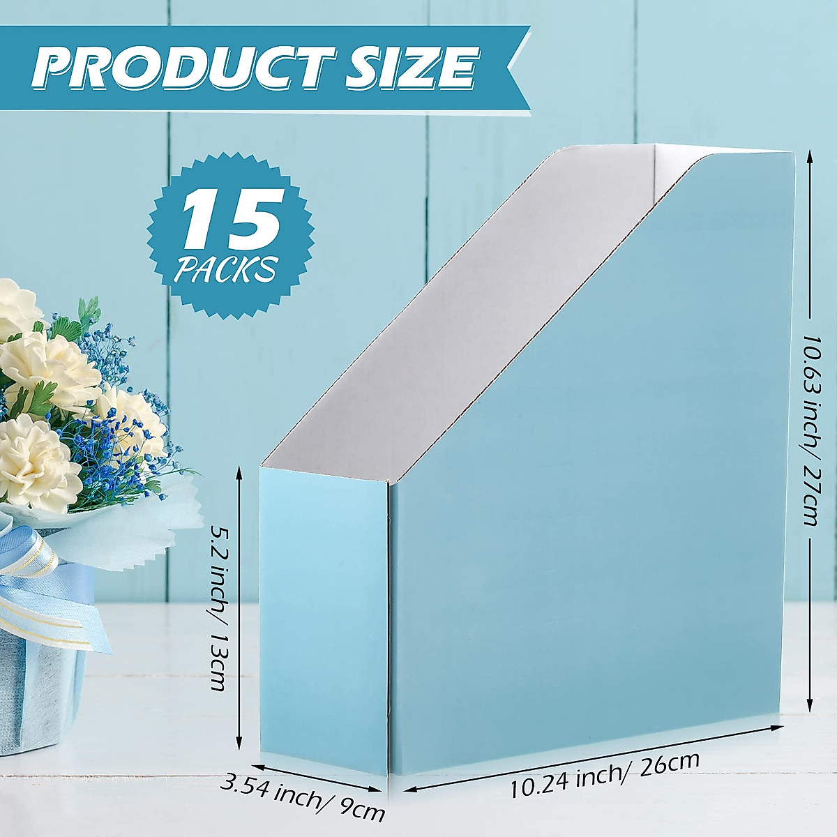 15 Pack Cardboard File Holder Organizers Blue Magazine File Holder Cardboard Document Rack Magazine File Srorage Magazine Storage Contains for Home Office School Desktop Supplies