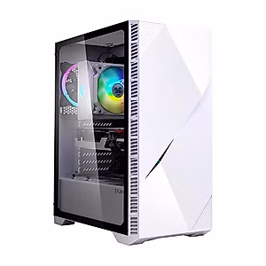 Zalman Z3 Iceberg ATX Mid Tower Gaming PC Case - 2 x 120mm ARGB Fans Preinstalled - Tempered Glass Side Panel - Support E-ATX, 2 x USB 3.0, White