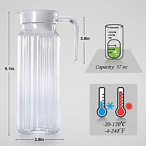 Acrylic Pitcher 37 oz, OEH Unbreakable Plastic Pitcher, Clear Plastic Pitcher with Lid, BPA-Free, Heat-Resistant Small Plastic Water Pitcher for Tea, Sangria, Lemonade, Juice, Milk, Stripe