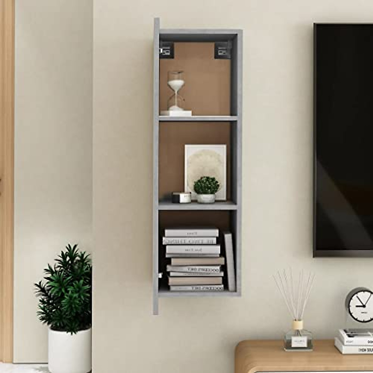 Homvdxl Floating TV Stand, Wall Mounted Entertainment Center Modern Media Console with Storage Cabinet Under TV Shelf for Living Room Bedroom, 35.4INCH, Retro Grey