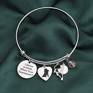 PLITI Ballroom Dance Gift Ballroom Dancer Gift Dance Teacher Appreciation Gift I Dance In Heels What's Your Superpower Bracelet (dance in heels bg)