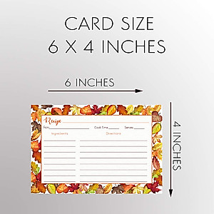 Recipe Cards 4x6 Double Sided 50 count Autumn Fall Leaves Watercolor Bridal Shower Wedding Housewarming Gift Idea Stationary Keepsake (50 Count)