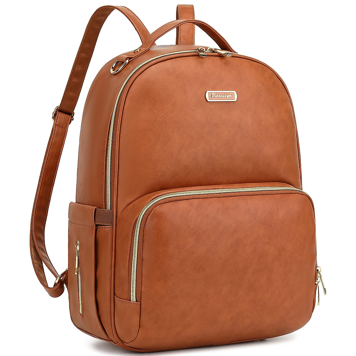 Beaulyn Leather Diaper Bag Backpack with Changing Pad - 14 Pockets Large Capacity Waterproof Baby Bag Backpack for Mom Dad, Perfect Baby Shower Gifts